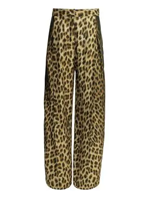 Max Mara Animal Print Silk Twill Wide-leg Trousers - Brown