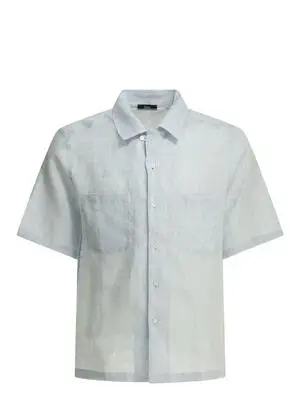Herno Linen Casual Shirt With Classic Collar And Patch Pockets - Light Blue