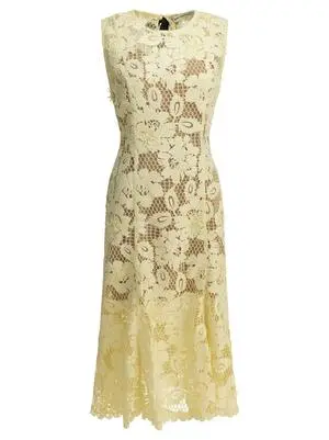 SELF-PORTRAIT Flared Midi Dress With Crochet Lace And Scalloped Hem - Yellow