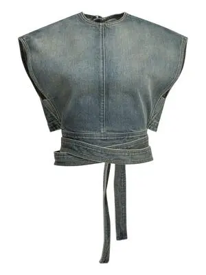 Alaïa Sleeveless Denim Cropped Top With Integrated Waistband - Light Blue