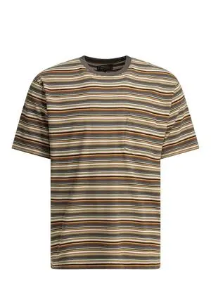 BEAMS Striped Cotton Jersey Crewneck T-shirt With Chest Pocket - Brown
