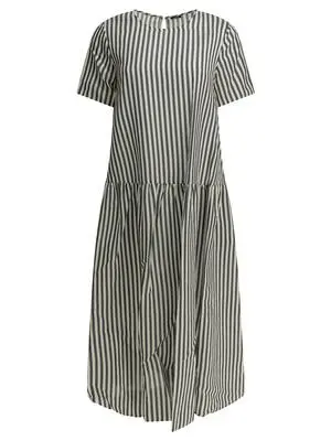 Apuntob Striped Cotton Silk Dress - Black
