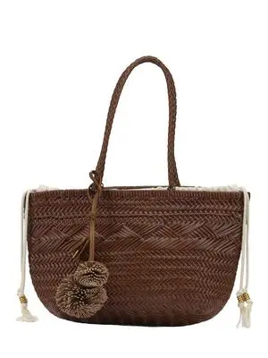 GIANNI CHIARINI Woven Leather Shoulder Bag With Drawstring Closure - Brown