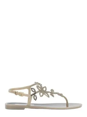 Menghi Galatea Jelly Flat Sandals With Embellished Straps - Beige