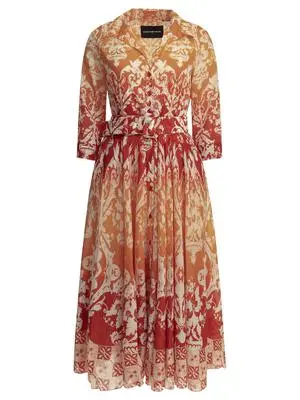 Samantha Sung Samantha Sung Printed Cotton Midi Dress Orange