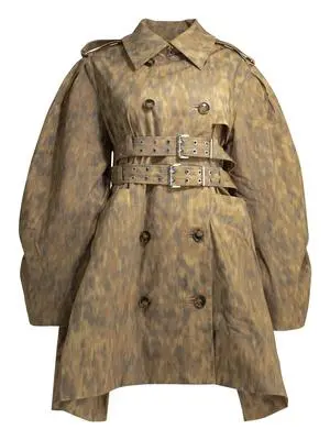 GANNI Ganni Animal Print Double-Breasted Trench Coat With Belted Waist