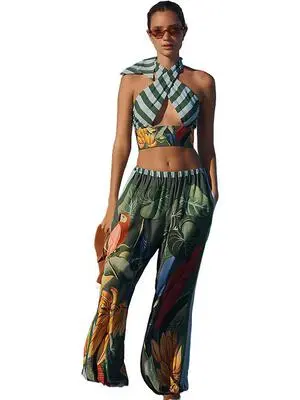 Farm Rio Tropical Print Wide-leg Pants - Banana Cool