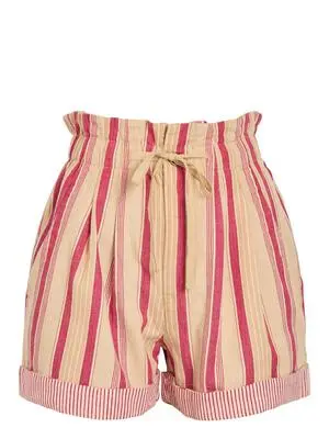 Isabel Marant Striped Cotton Shorts With Drawstring Waist - Beige