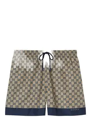 Gucci Monogram Drawstring Swim Shorts - Brown