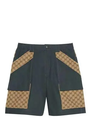 Gucci Bermuda Shorts With Gg Monogram Inserts - Grey