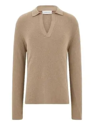 FERRAGAMO Long Sleeve V-neck Polo Shirt - Metallic