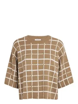 Lafayette 148 New York Cashmere-linen Blend Grid Sweater - Beige
