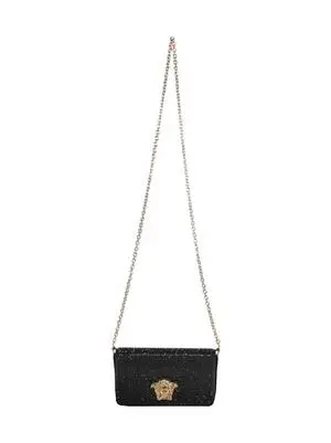 Versace Embellished Clutch With Golden Medusa Detail - Black