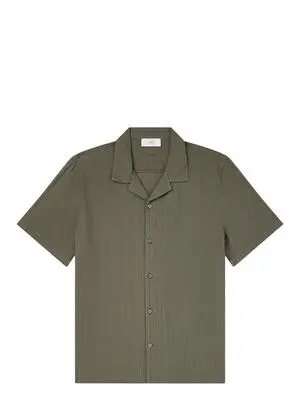 Mr P. Camp-collar Embroidered Cotton Shirt - Green