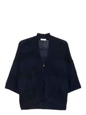 PANICALE Sequin-embellished Striped Cardigan - Blue