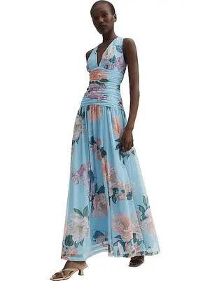 HUTCH Jadey V-neck Maxi Dress - Blue Pattern