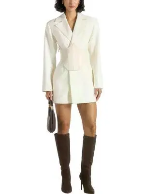 Manière De Voir Off-white Tailored Blazer Dress With Reversible Belt - Neutrals