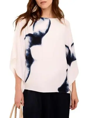 Mint Velvet Printed Batwing Top - Navy