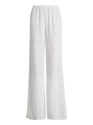 LoveShackFancy Cinna Linen Eyelet Pants - Optic White