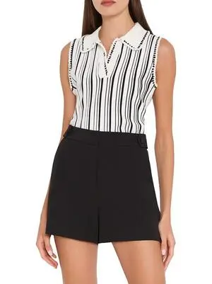 MILLY Kaya Knit Sleeveless Top - Black/white