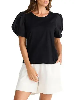BRAVE+TRUE Abigail Puff Sleeve T-shirt - Black
