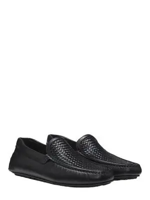BOSS Noel Woven Leather Moc Toe Loafers - Black
