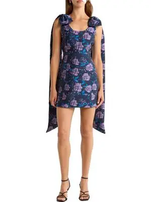 SUGARLIPS Nicole Floral Jacquard Bow Minidress - Navy-multi
