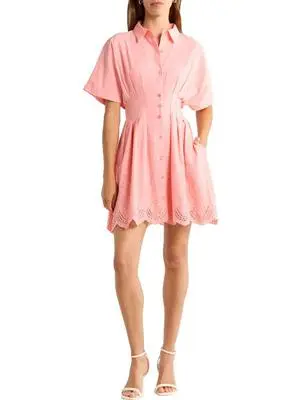 SUGARLIPS Sammie Pleated Eyelet Cotton Shirtdress - Blush