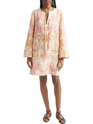 Zimmermann Aster Print Long Sleeve Linen Shift Dress - Pink Ikat