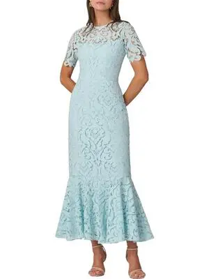 Shoshanna Lace Midi Dress With Mermaid Hem - Sea Mist