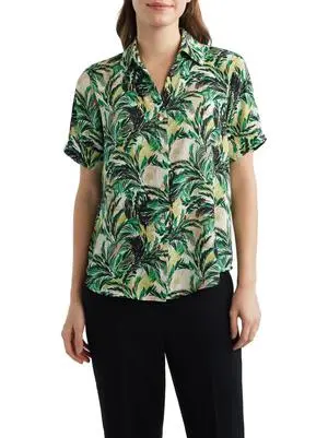 Anne Klein Tropical Print Button-up Shirt - Tropical Green Multi