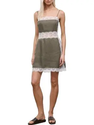 Staud Amalina Lace Linen Mini Dress - Thyme