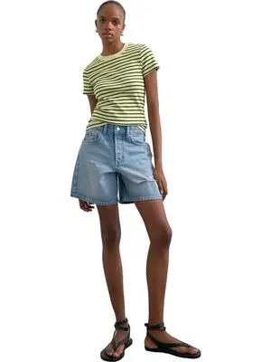 Topshop Mid Rise Wide Leg Denim Shorts - Blue
