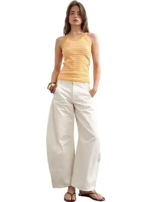 Topshop Stripe Rib Knit Stretch Cotton Tank - Orange
