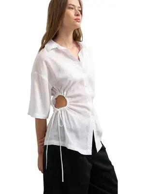 TOPSHOP Topshop Drawstring Cutout Button-Up Top