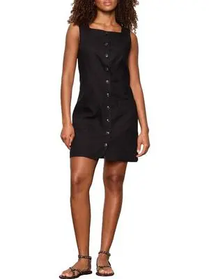 Sanctuary Sleeveless Square Neck Button-up Mini Dress With Pockets - Black