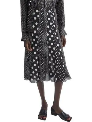 Junya Watanabe Polka Dot Georgette Midi Skirt - Black/white