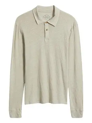 ALEX CRANE Linen Long Sleeve Polo - Bone