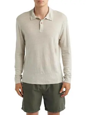 ALEX CRANE Linen Long Sleeve Polo - Bone