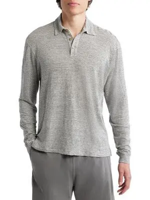 ALEX CRANE Linen Long Sleeve Polo - Lines
