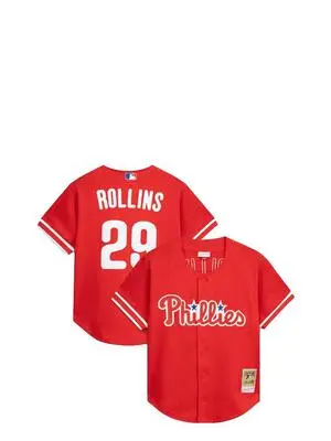 Mitchell & Ness Jimmy Rollins Philadelphia Phillies Cooperstown Mesh Batting Practice Button-up Jersey - Red