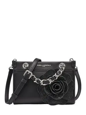 Karl Lagerfeld Paris Savoie Crossbody Bag With Embellished Flower - Black/silver