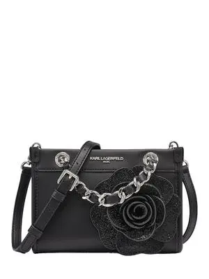 Karl Lagerfeld Paris Savoie Crossbody Bag With Embellished Flower - Black/silver
