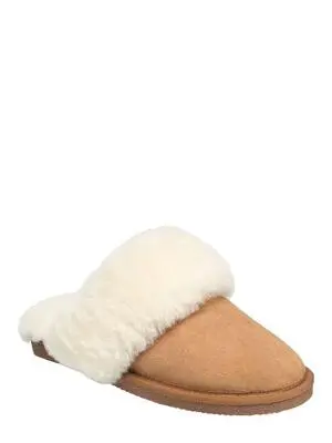 French Connection Genuine Sheepskin Fur Band Open Slipper - Chestnut
