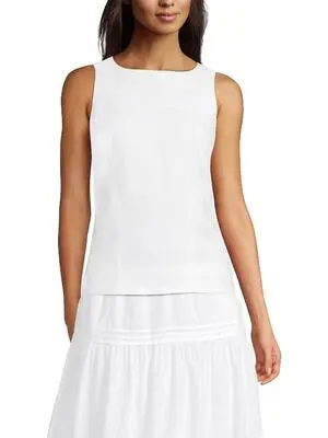 LANDS' END Linen Sleeveless Peplum Top - White