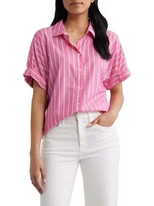 BEACHLUNCHLOUNGE Chase Striped Cotton & Modal Button-up Shirt - Geranium