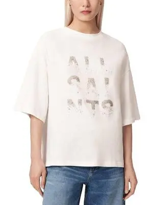 ALLSAINTS Stacks Amelie T-shirt With Embellished Logo - Optic White