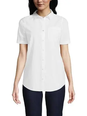 LANDS' END Lands' End Short Sleeve No-Iron Supima Cotton Shirt White