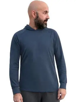CITY THREADS USA-MADE City Threads 100% Cotton Midweight Long Sleeve Hooded T-shirt With Cuffed Sleeves - Midnight