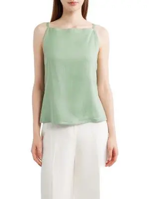 Theory Linen Blend Square Neck Tank - Delicate Green